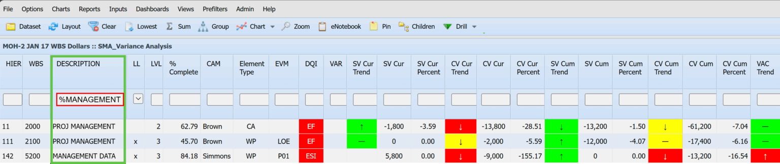 Encore Analytics Empower™: Filtering Project Data Interactively